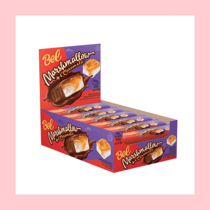 Chocolate Bombom Marshmallow com Caramelo Bel - Caixa com 18 unidades ...