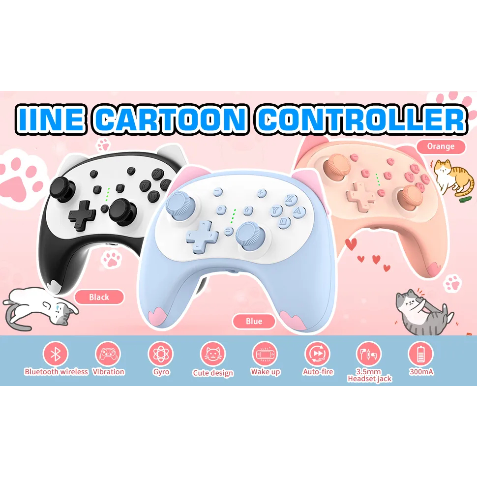 Controle IINE-Cartoon Kitten, para Nintendo Switch / Switch OLED, PC Steam , Com fio e Sem fio ...