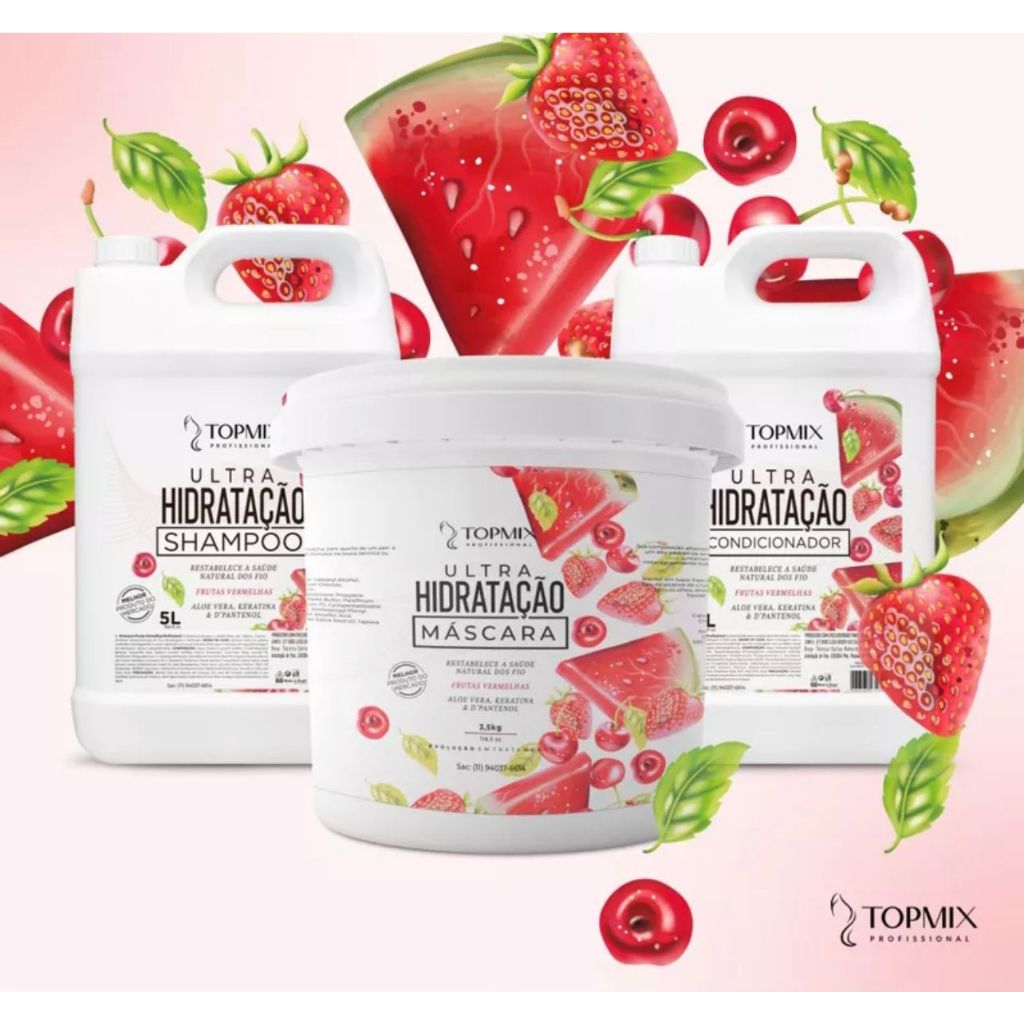 KIT SHAMPOO CONDICIONADOR E MASCARA HIDRATANTE FRUTAS VERMELHAS TOPMIX ...