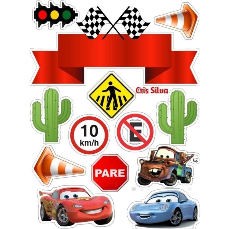 topo de bolo relâmpago McQueen com 10 peças | Shopee Brasil