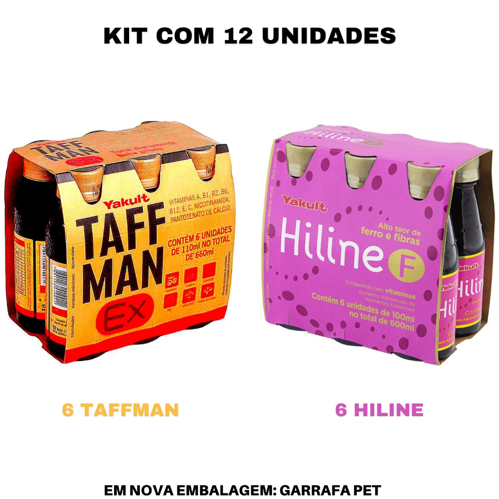 Kit com Taffman e Hiline Yakult 12 Unidades Suplemento Alimentar 6 de ...