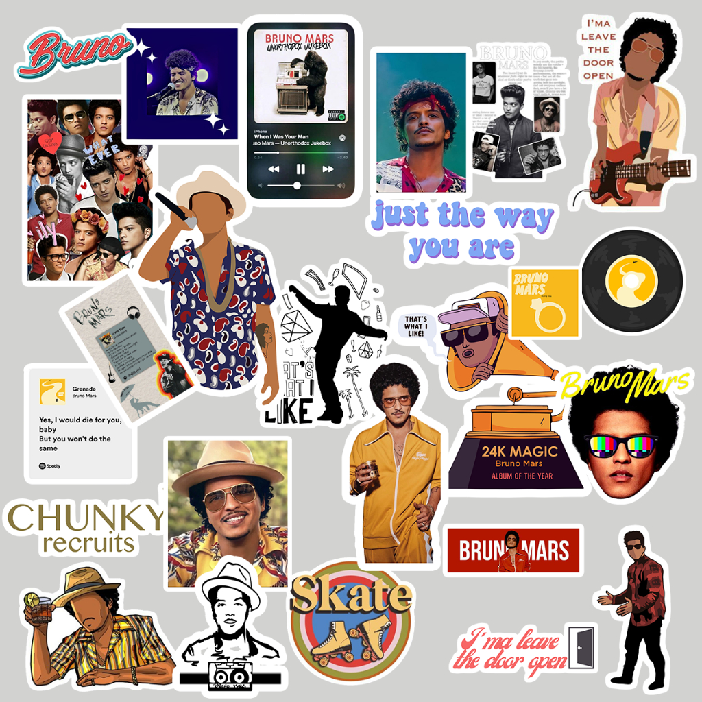 Pack Stickers- Adesivos Bruno Mars Impermeável - Personalização ...