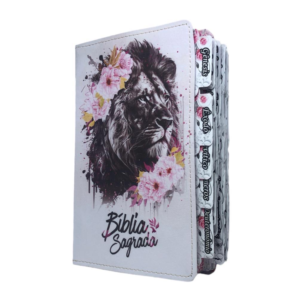 Bíblia Sagrada Letra Gigante Com Abas Adesiva - Leão Floral Rosas SB | Shopee Brasil