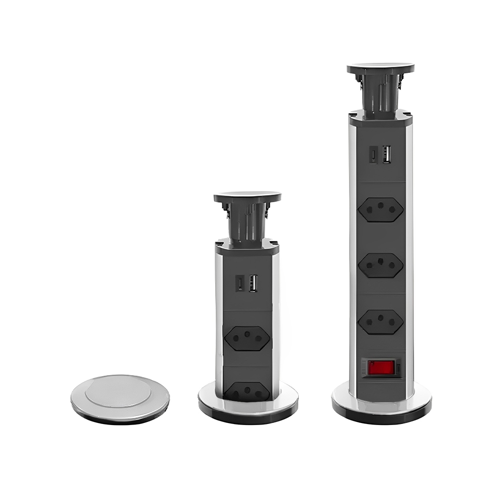 Torre De Tomada Multiplug Embutir 3 Tomadas Bancada Retratil Mesa Usb ...