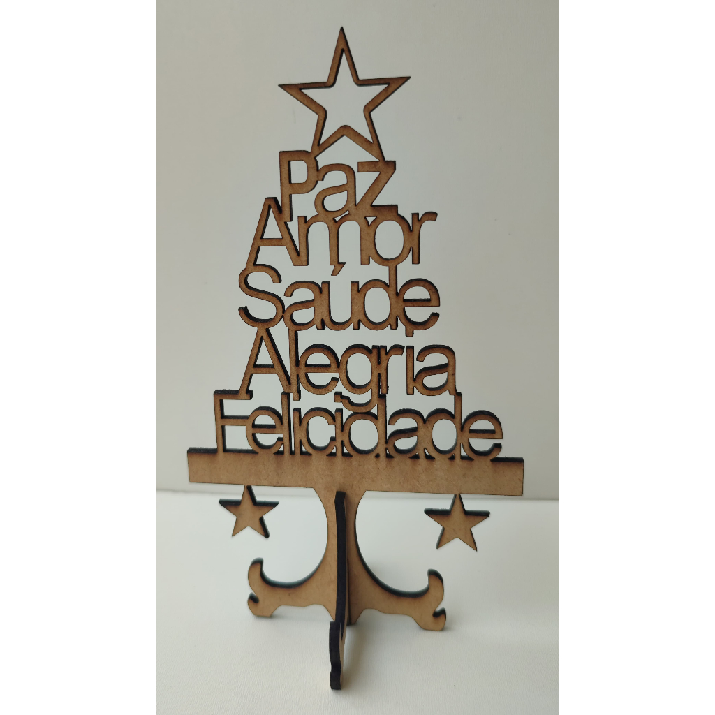 Mini Árvore de Natal Paz Amor Saúde Alegria Felicidade 20x10cm MDF 3mm ...