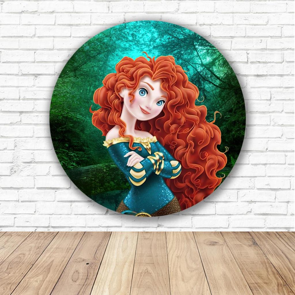 Painel De Festa Aniversário MERIDA Redondo Tecido em malha com Elástico ...