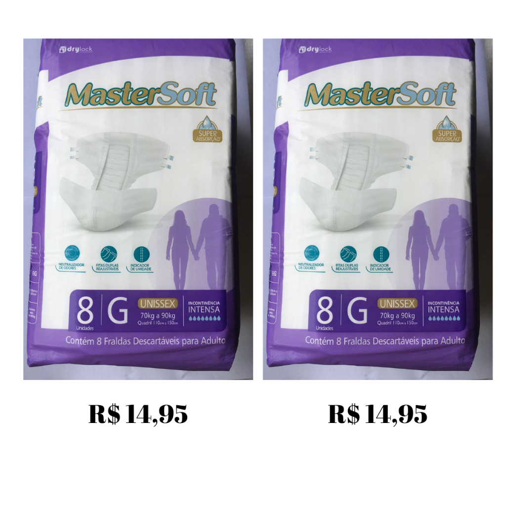 Fralda Geriátrica Mastersoft Regular G 08 Unidades 70KG A 90KG (KIT COM ...