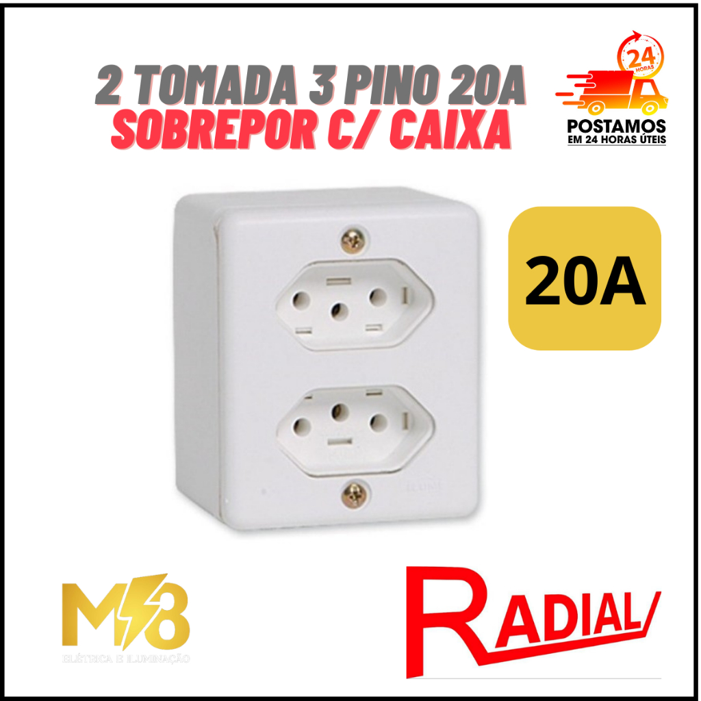 Tomada Externa Dupla Caixa Sistema X Sobrepor 20 Amperes Ambiente ...