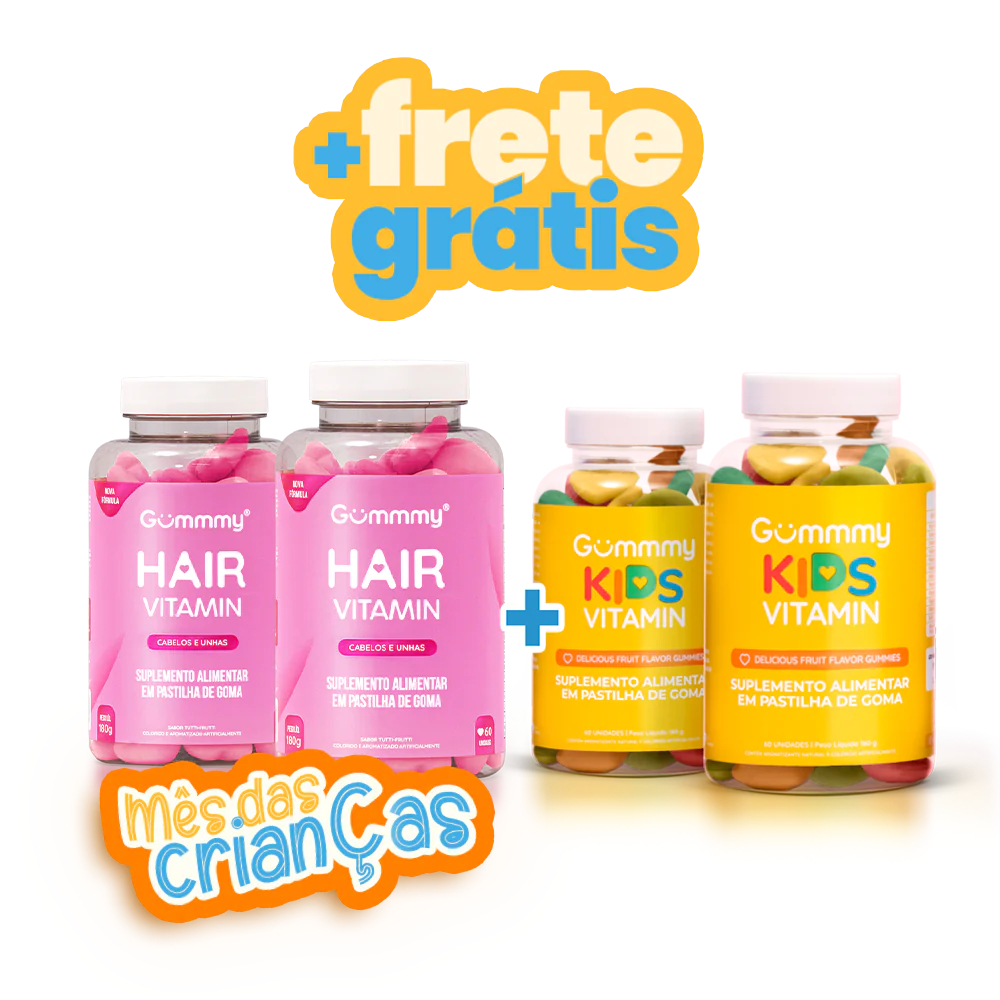 Kit 2 Gummy Hair Vitamin + 2 Gummy Kids Vitamin | Shopee Brasil