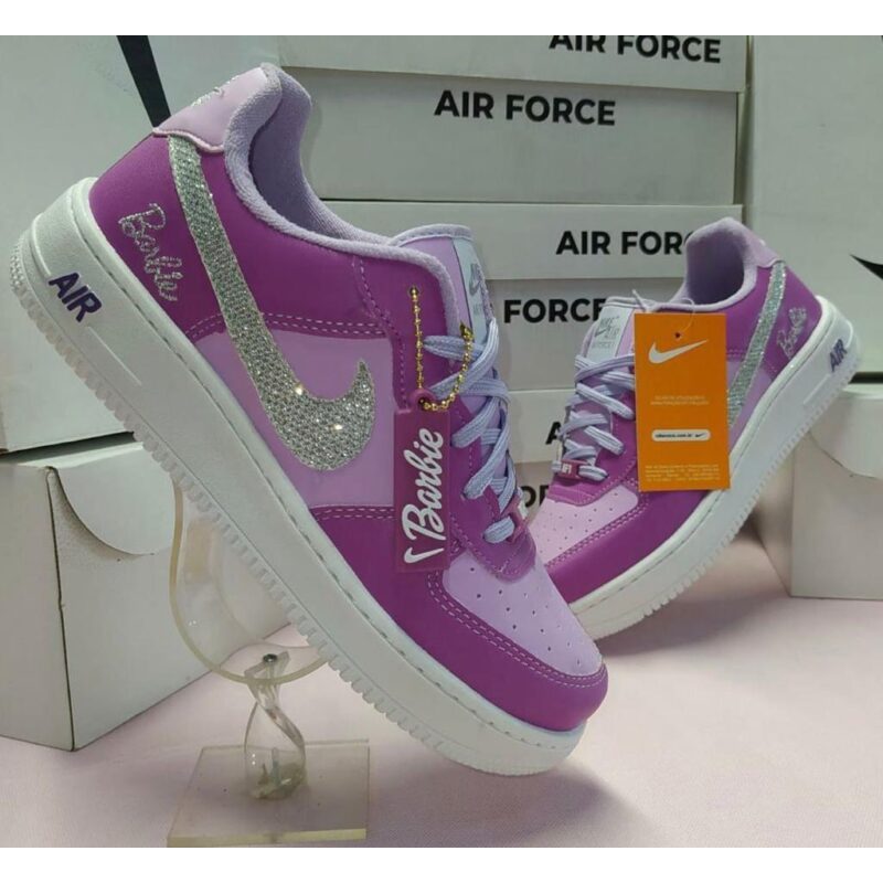 Tenis Barbie com Glitter Feminino Nike Air Force Cano baixo Rosa Pink ...