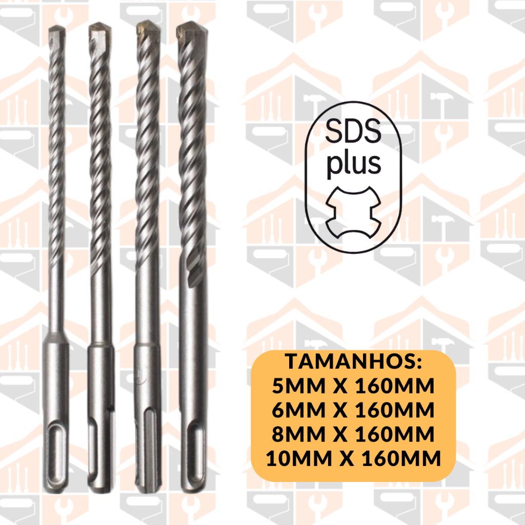 Jogo de Broca SDS para Martelete 6, 8, 10, 12, mm Concreto Parede Kit ...