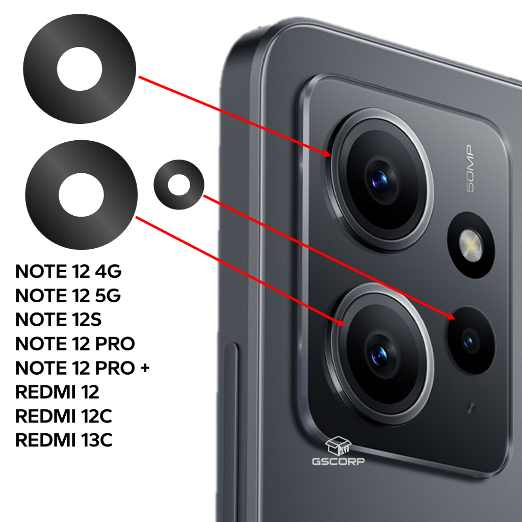 Lente da Camera Redmi Note 12 4G 5G 12S Pro Plus + 12C Vidro Câmera ...