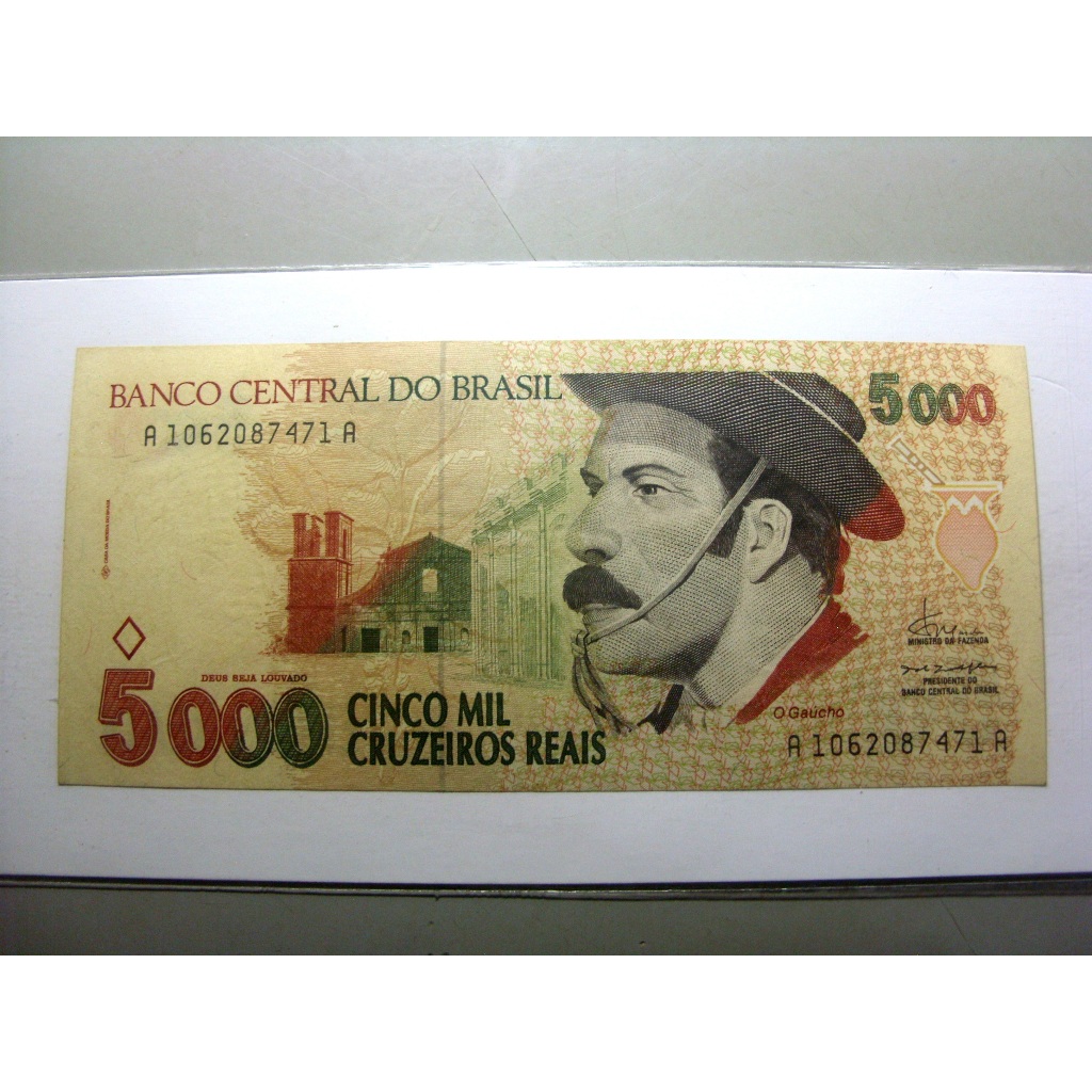 Linda Cédula 5000 Cruzeiros Reais 1993 C239 Gaúcho, Soberba. | Shopee Brasil