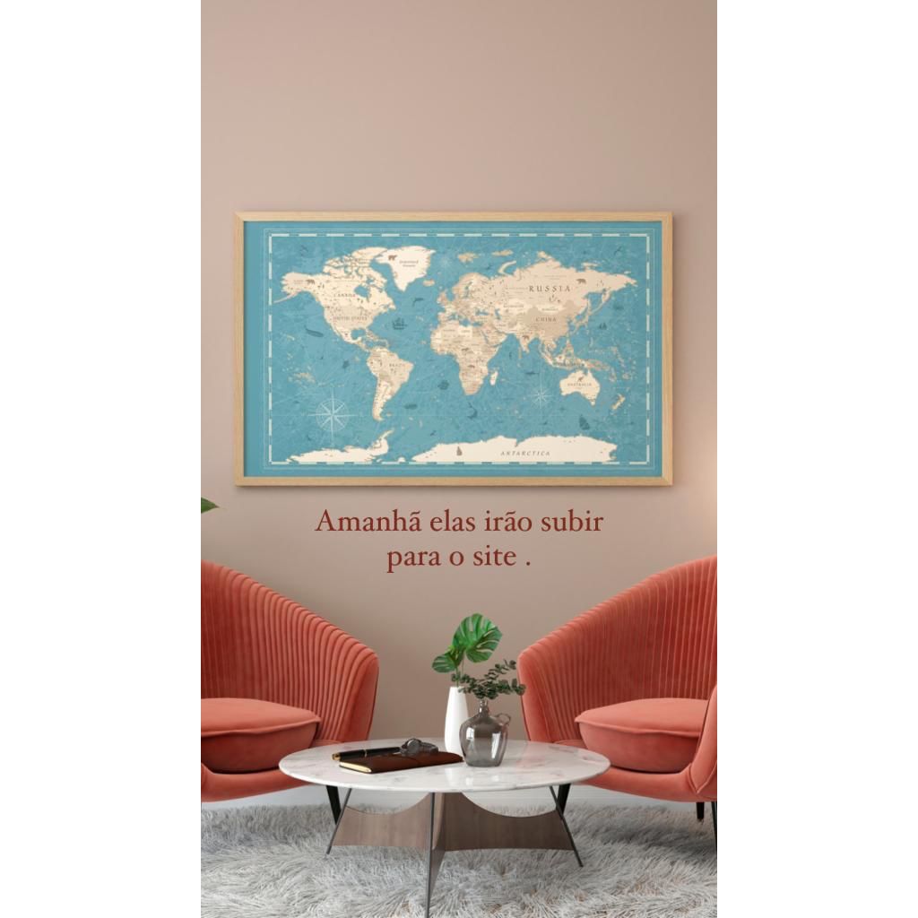 TELA MAPA MUNDI ideal para decorar escritório, sala, hall, ambientes de ...