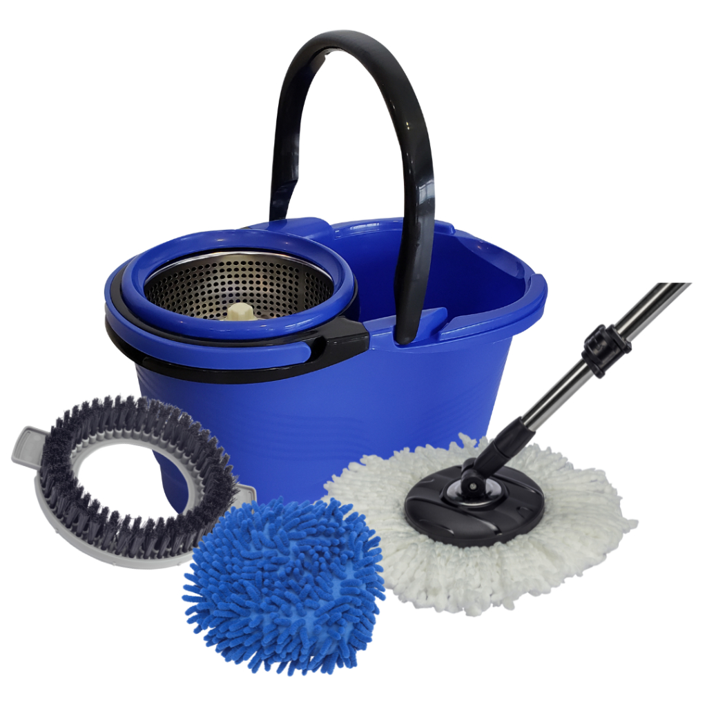 Mop Azul com alça Giratorio 360° 3 Tipos Esfregao Cesto Inox resistente ...