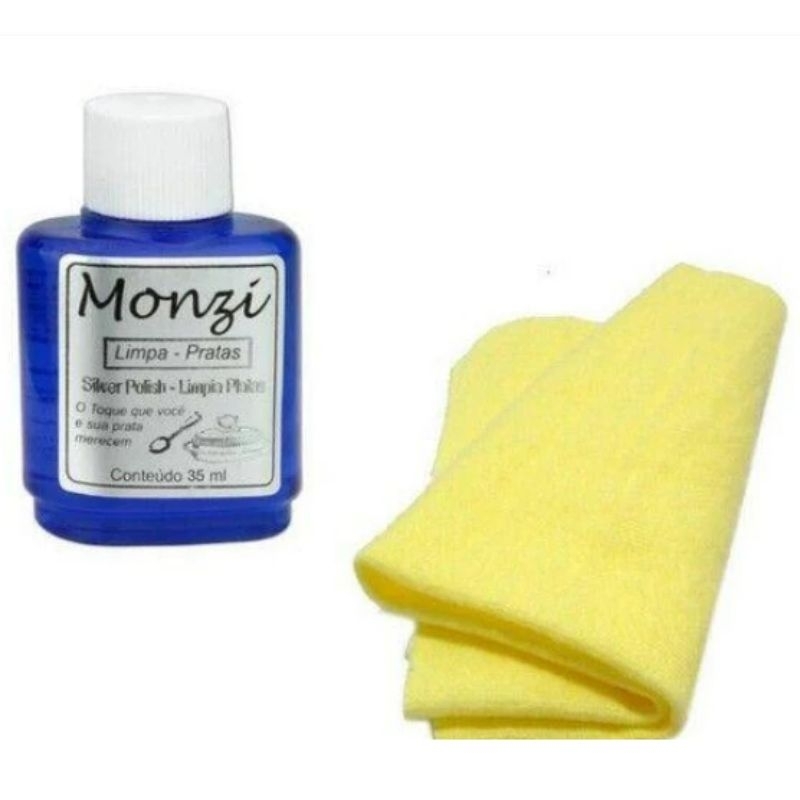 Limpa Pratas Monzi Original 35ml com Flanela | Shopee Brasil