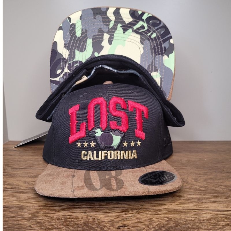 Boné lost aba reta califórnia camuflado aba carmuça fitão de couro ...