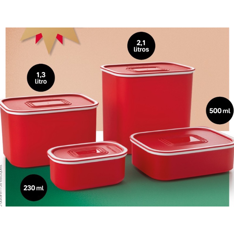 Tupperware Kit Baseline Retangular Vermelho/Rosa | Shopee Brasil