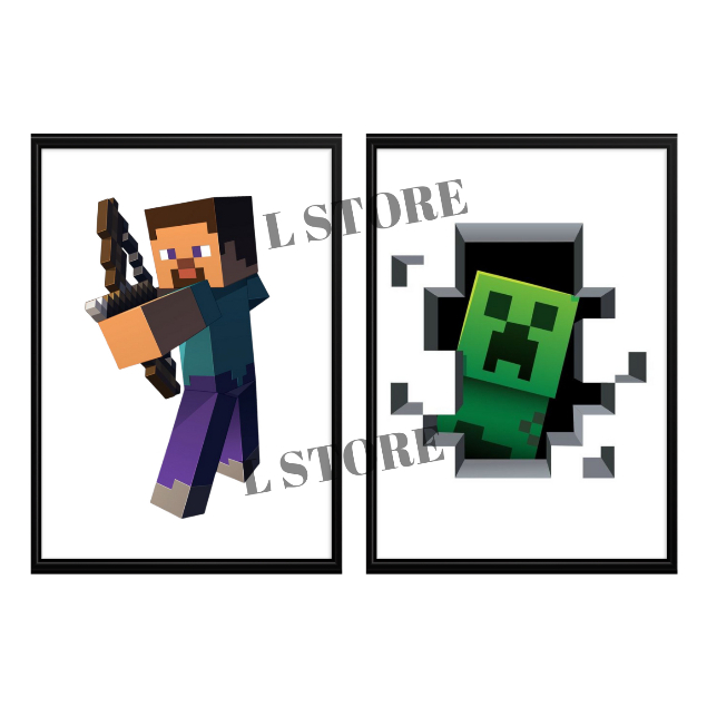 Quadros Decorativos MINECRAFT Sala Quarto fundo branco Envio Rápido ...