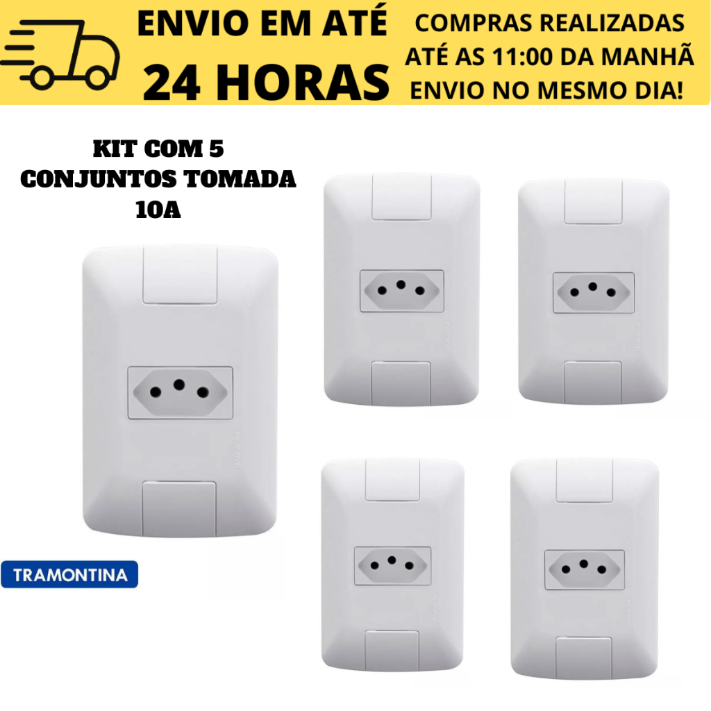 Kit 5 Conjunto Tomada Simples Branca 4x2 10A Linha Aria Modular Tramontina | Shopee Brasil