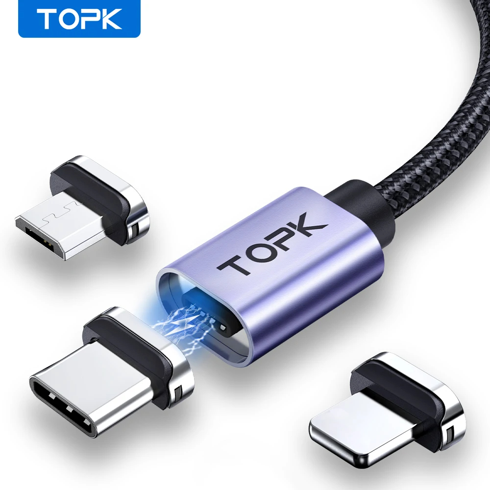 Cabo Magnético 3 em 1 USB Tipo C Lightning Micro USB 1m TOPK AM45 ...