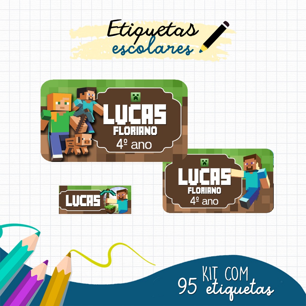 Etiqueta Escolar Minecraft | Shopee Brasil