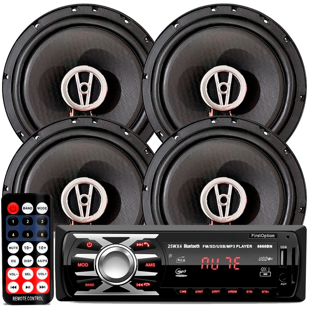 Kit 4 Auto Falante 6 Polegadas 200w + Rádio Bluetooth Usb | Shopee Brasil