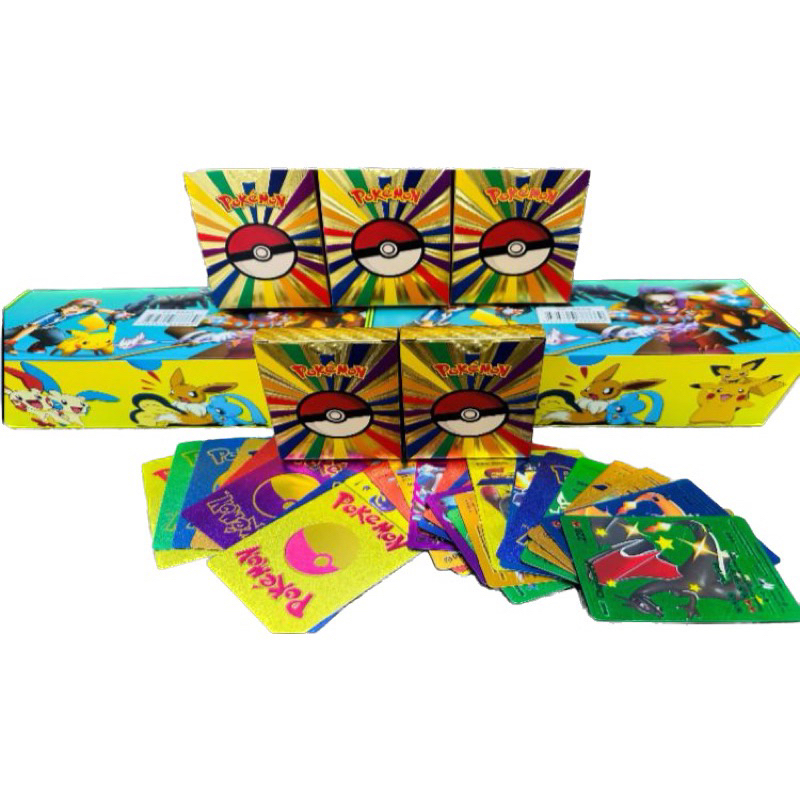 Kit 54 Cartas Cartinha de Pokemon Inglês Dourada Brilhante Vmax Gx ...