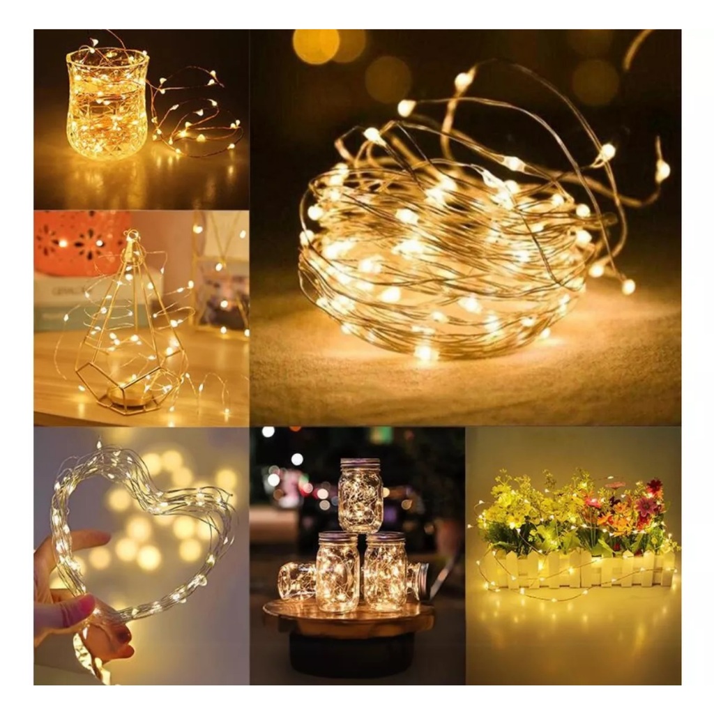 1 Fio Fada Cordão Luz Led 10 metros 100 Leds Pilha | Shopee Brasil