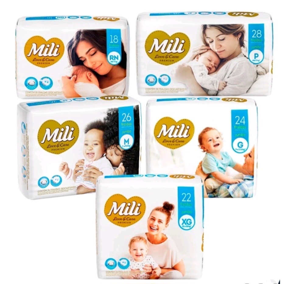 fralda descartavel mili love & care premium Jumbo bebê p/m/g/xg/xxg | Shopee Brasil