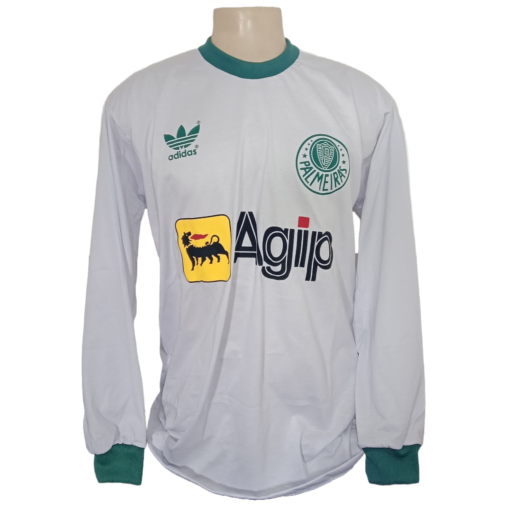 Camisa Palmeiras Anos 80/90 Agip Branca Manga Longa Retro | Shopee Brasil