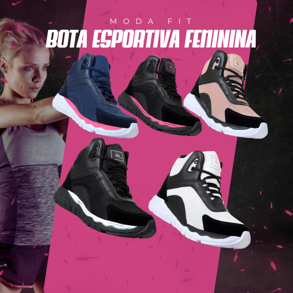 Tênis Botinha Feminina Esportivo Treino Academia Cross Fit Cano Alto ...