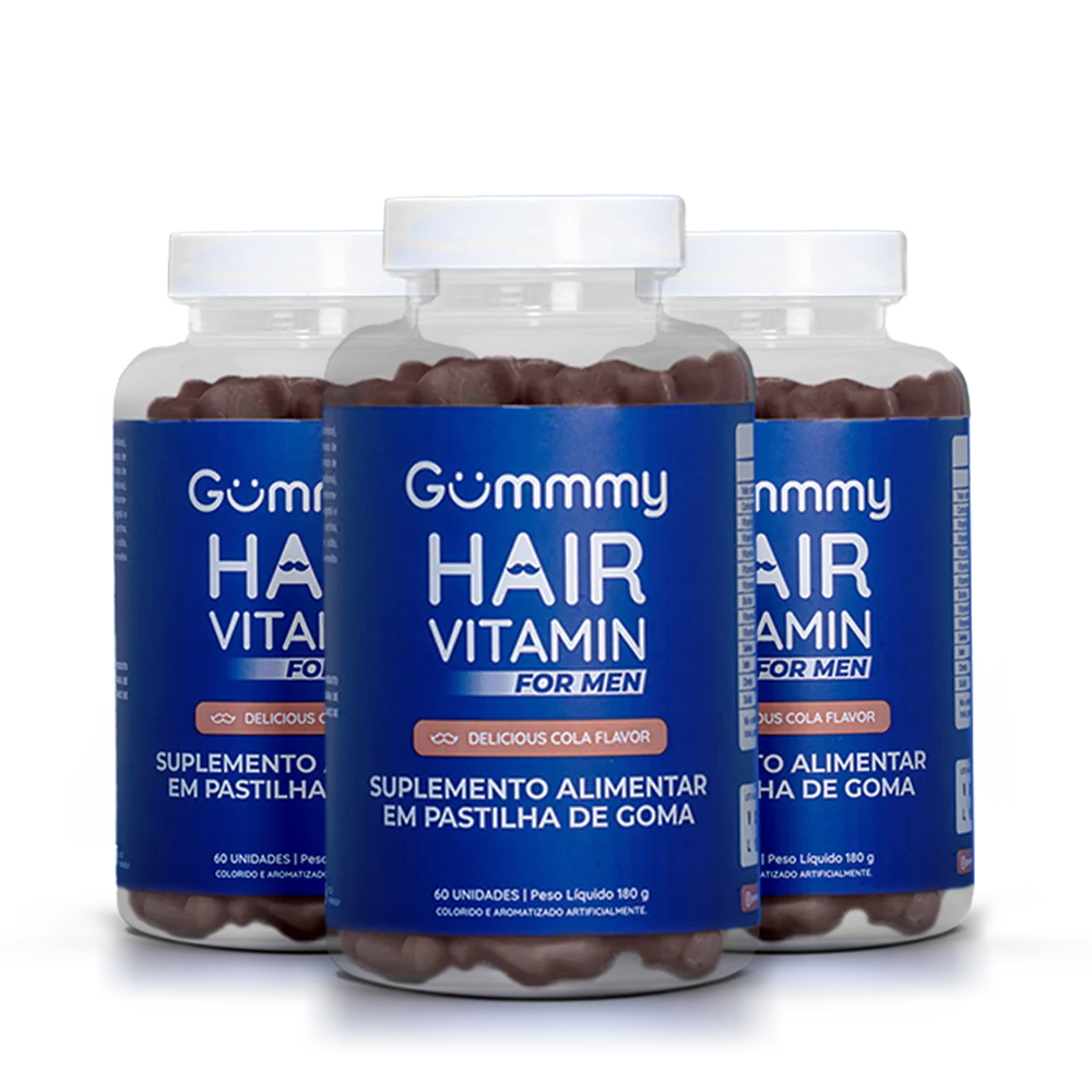 Kit 3 Gummy Men Vitamina para Cabelo e Barba em goma - Cola | Shopee Brasil