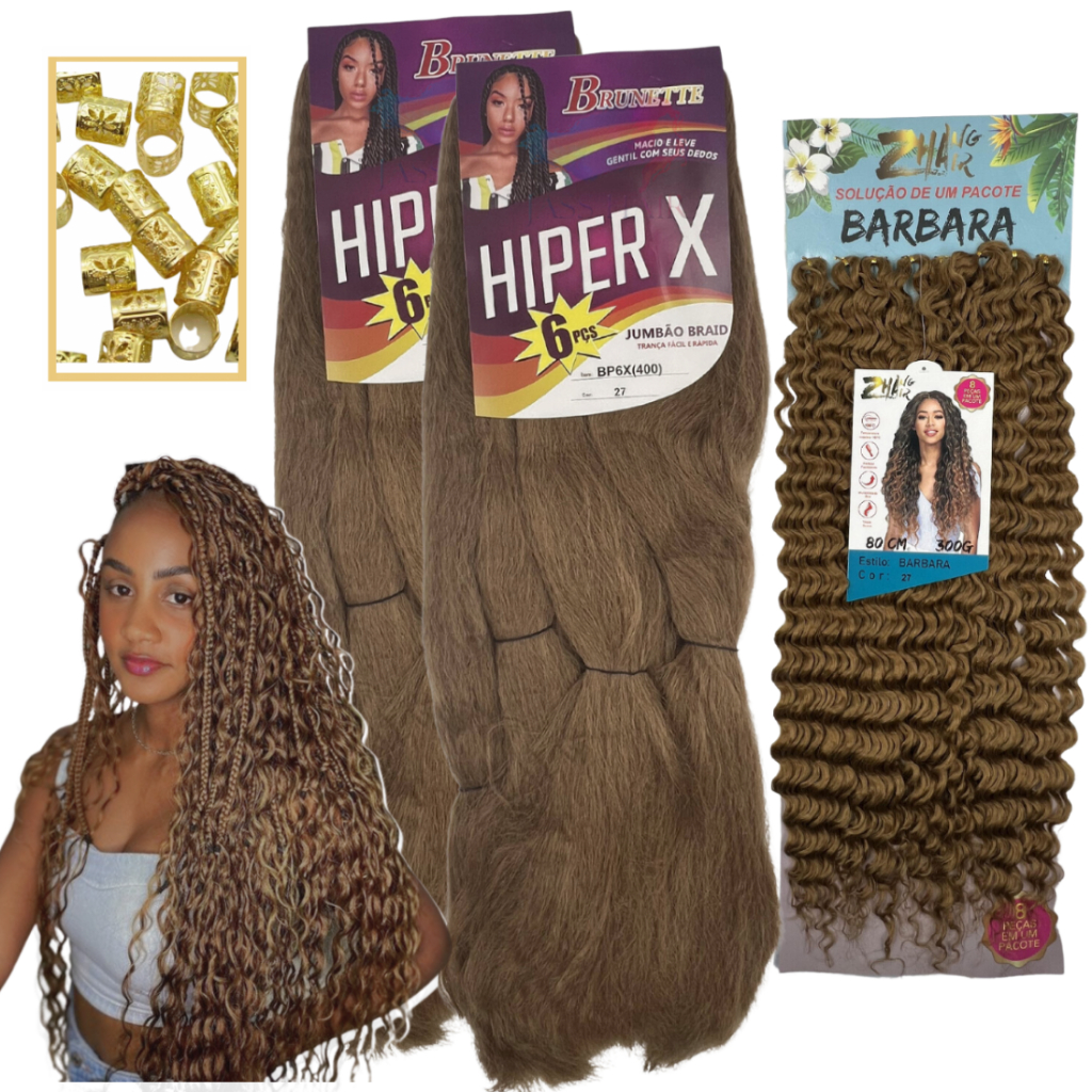 Kit Gypsy 2 Jumbo + 1 Cacho Orgânico Barbara Box Braids + anéis ...