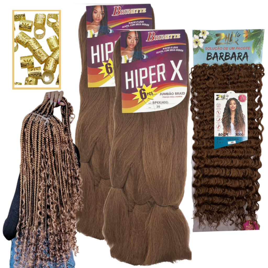 Kit Gypsy 2 Jumbo + 1 Cacho Orgânico Barbara Box Braids + anéis ...