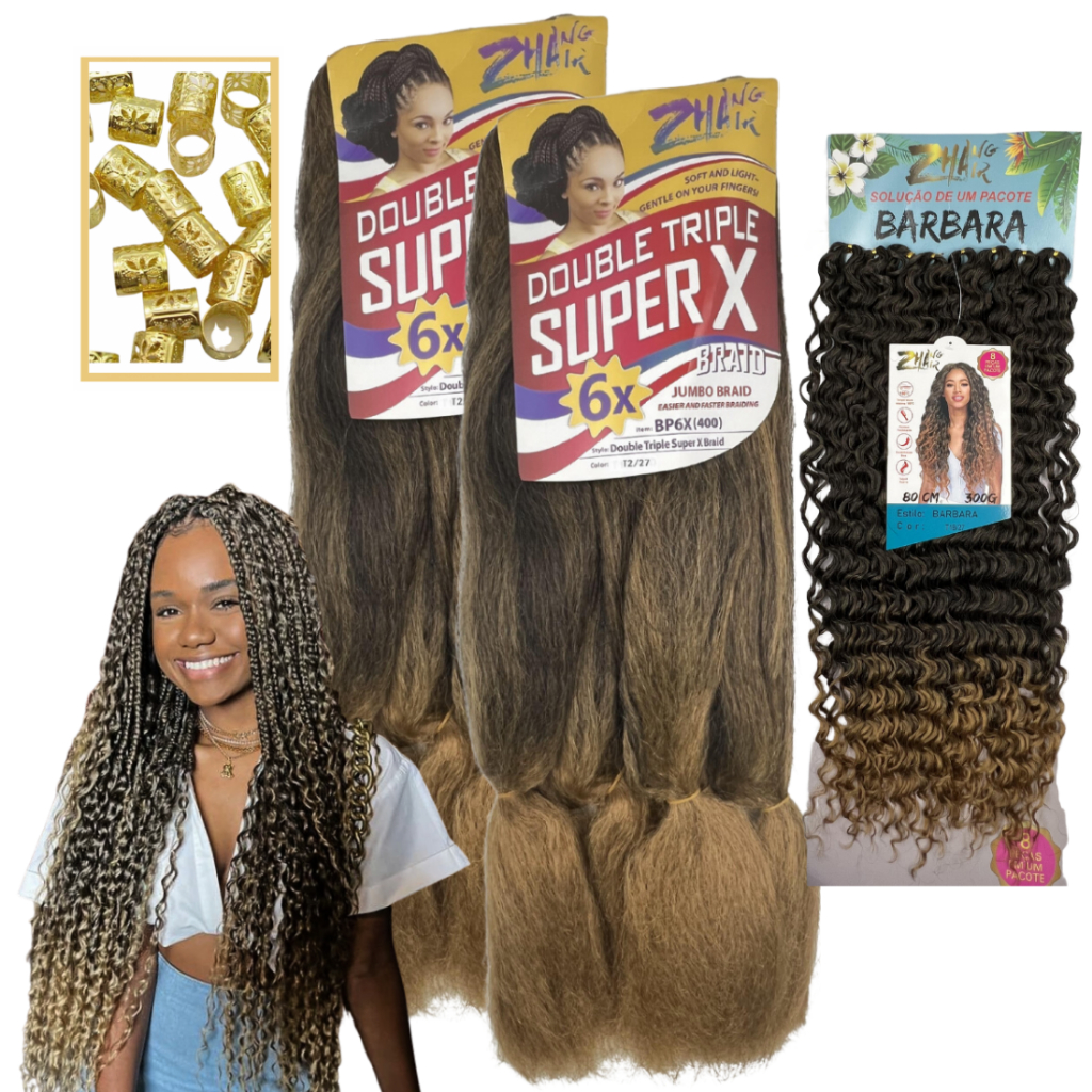 Kit Gypsy 2 Jumbo + 1 Cacho Orgânico Barbara Box Braids + anéis ...