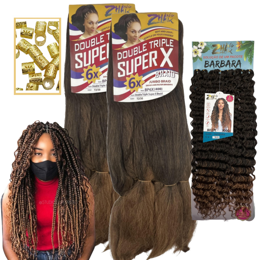 Kit Gypsy 2 Jumbo + 1 Cacho Orgânico Barbara Box Braids + anéis ...
