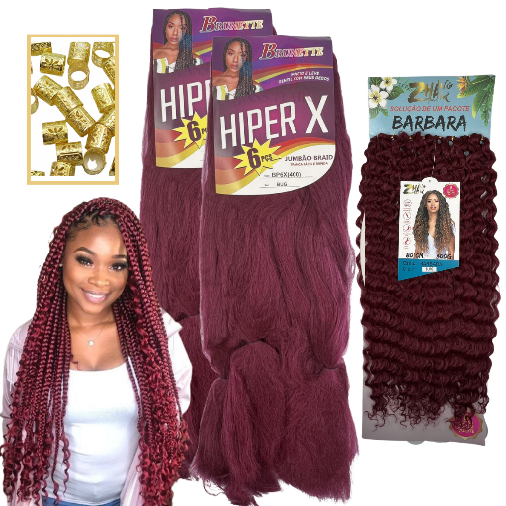 Kit Gypsy 2 Jumbo + 1 Cacho Orgânico Barbara Box Braids + anéis ...