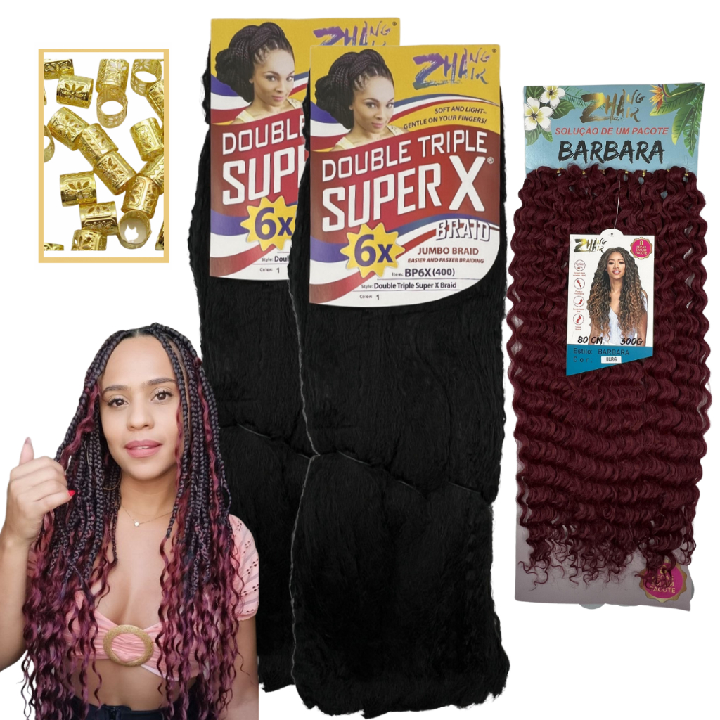 Kit Gypsy 2 Jumbo + 1 Cacho Orgânico Barbara Box Braids + anéis ...