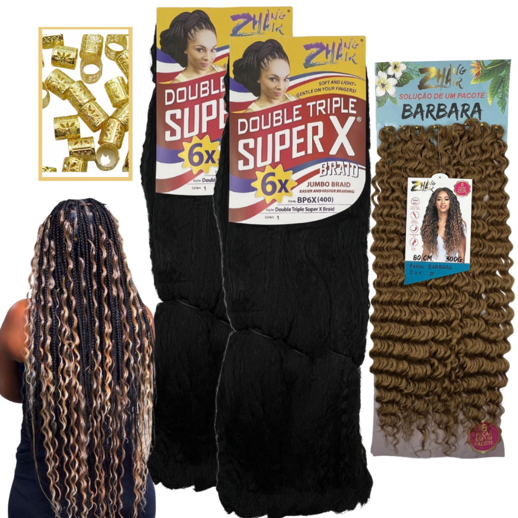 Kit Gypsy 2 Jumbo + 1 Cacho Orgânico Barbara Box Braids + anéis ...