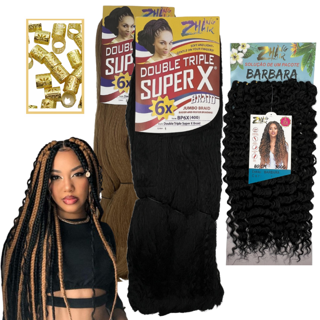 Kit Gypsy 2 Jumbo + 1 Cacho Orgânico Barbara Box Braids + anéis ...