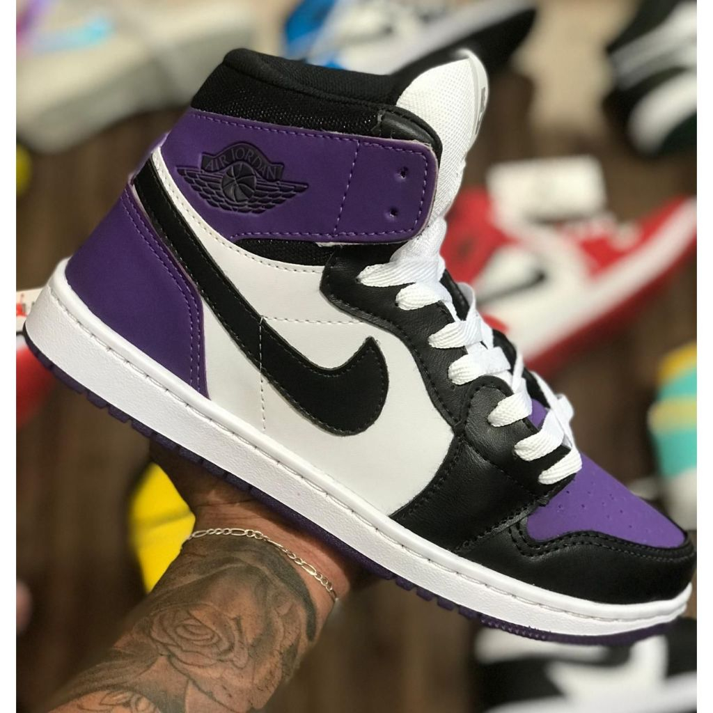 Tenis Air Jordan Cano Alto Adulto Masculino e Femenino (Preto/Azul bebe ...