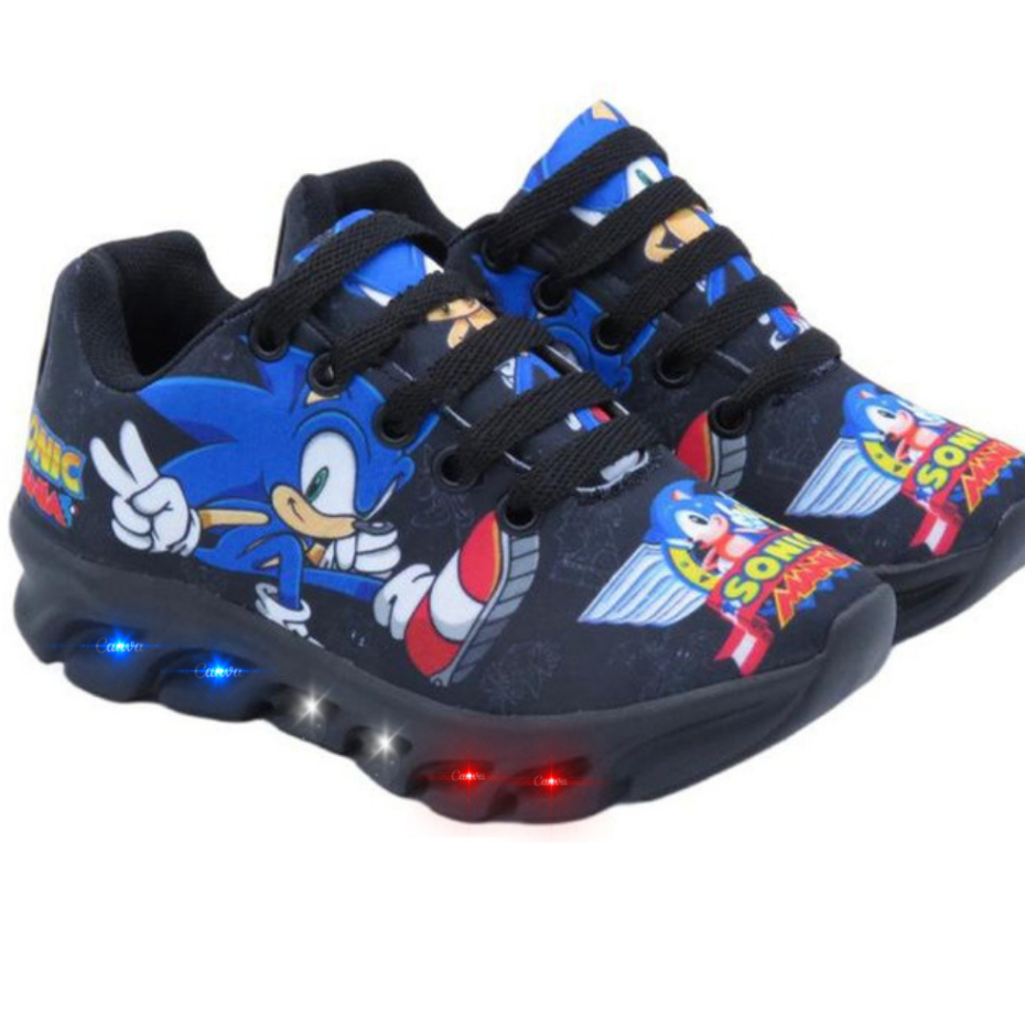 Tenis do Sonic infantil tenis de Led Sonic Preto Azul Sapato do Sonic ...