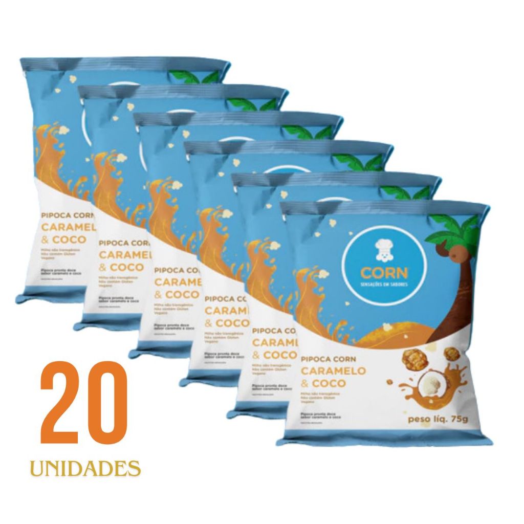 Corn Box Pipoca Crocante e Saborosa Sabor Caramelo e Coco - 20 Unidades ...