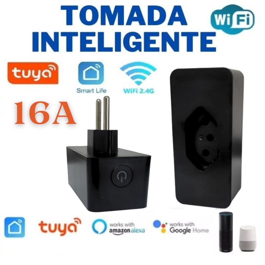 Tomada Inteligente Preto Tuya e Smart Life 16A para Alexa e Google Home ...
