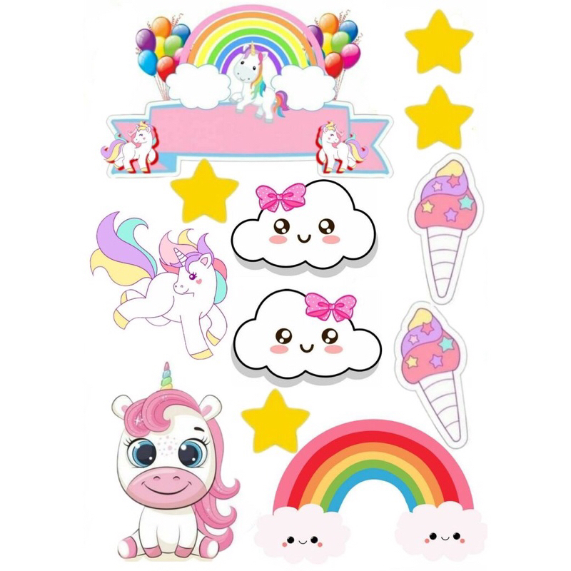 Topo de bolo UNICÓRNIO personalizado com nome pronto para uso aniversário e mesversario | Shopee ...