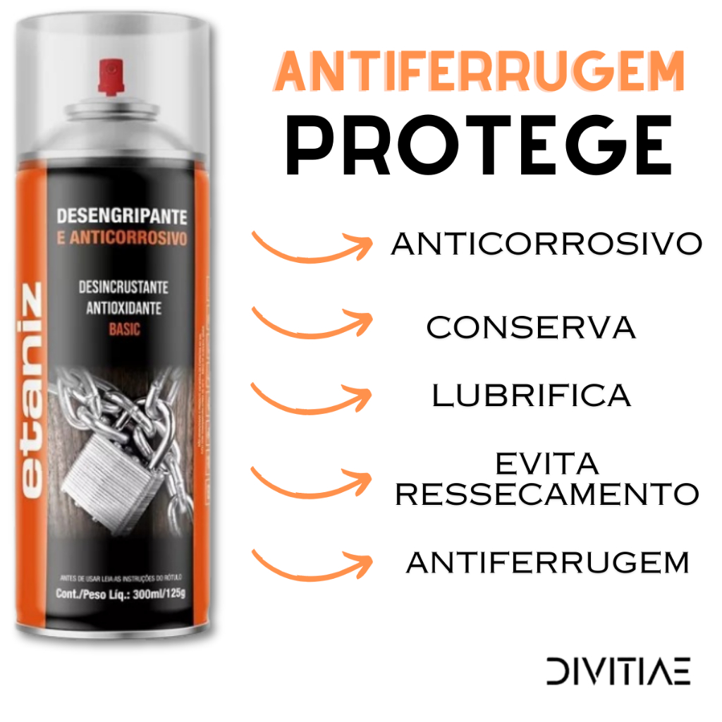 Desengripante Anti Ferrugem e corrosão Spray Etaniz 300ml | Shopee Brasil
