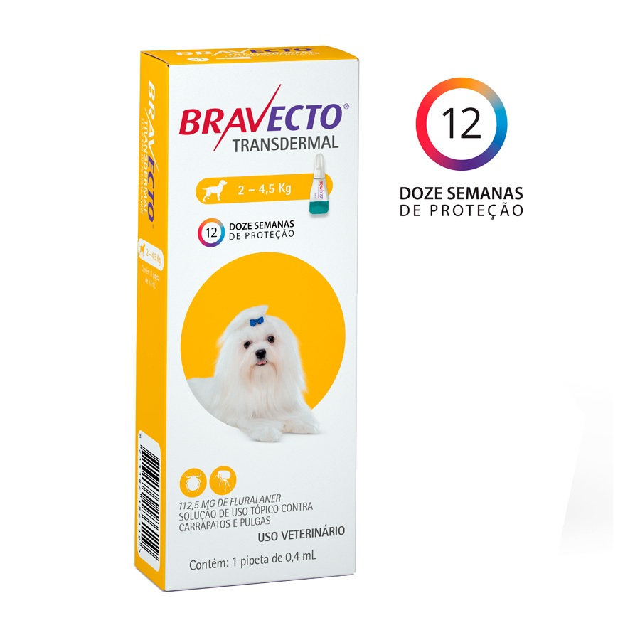 Antipulgas e Carrapatos Bravecto Comprimidos MSD para Cães 2 a 4,5kg - 1 unidade - Bravecto ...