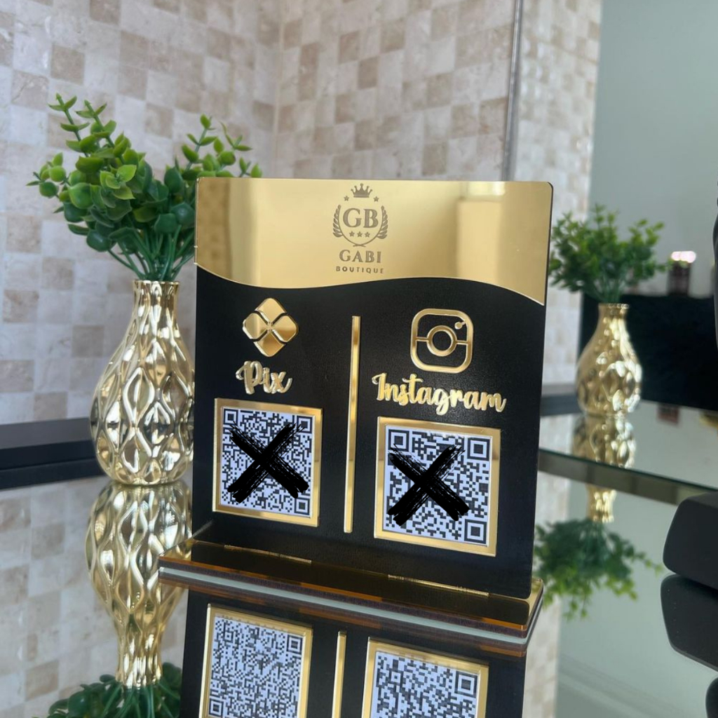 Placa Display 2 QR Code Pix Wifi Instagram Acrilico Mdf Preto Loja ...