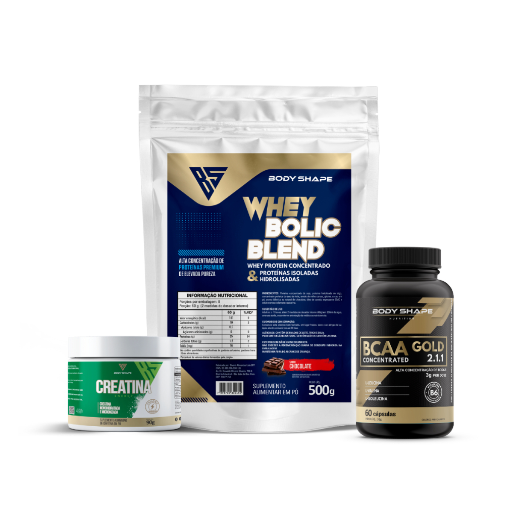 Kit Whey Protein Bolic 500g + Bcaa Gold + Creatina 90g - Body Shape ...